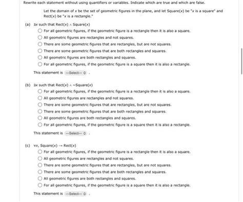 Solved Rewrite Each Statement Without Using Quantifiers Or