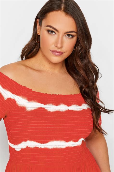 Plus Size Red Tie Dye Bardot Maxi Dress Yours Clothing