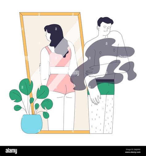 Gender Transition Gender Dysphoria Trans Woman Standing By The Mirror