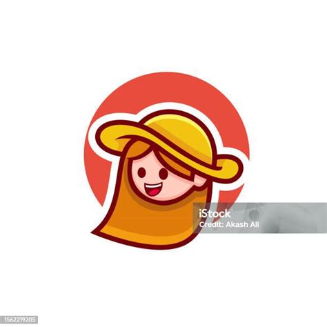 Gadis Imut Dengan Desain Logo Template Vektor Topi Ilustrasi Stok