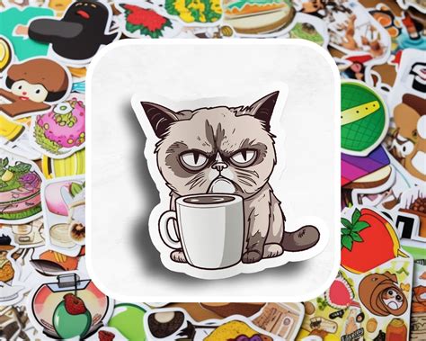 Grumpy Morning Cat Meme Sticker Good Morning Tired Cat Sticker Vinyl