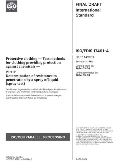 ISO FDIS Protective Clothing Test Methods For Clothing Providing Protection