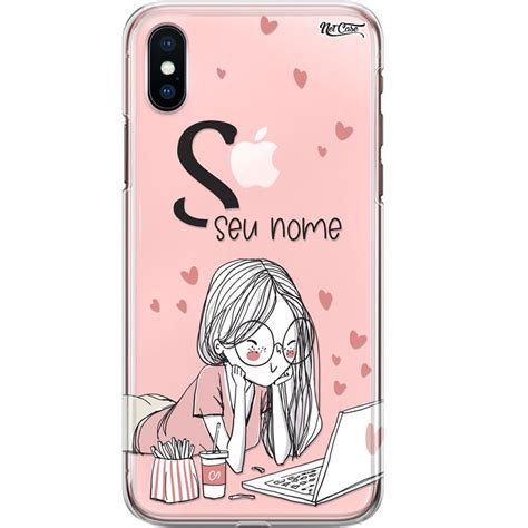 Capa Silicone NetCase Transparente Nome Garota Notebook Corações