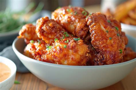 Close Up Of Crispy Fried Chicken In A White Ceramic Bowl Fried Chicken