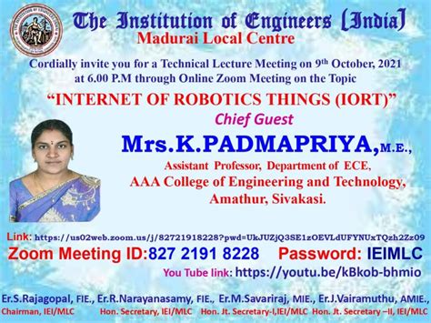 Guest Lecture On “internet Of Robotics Things” Aaa College Of