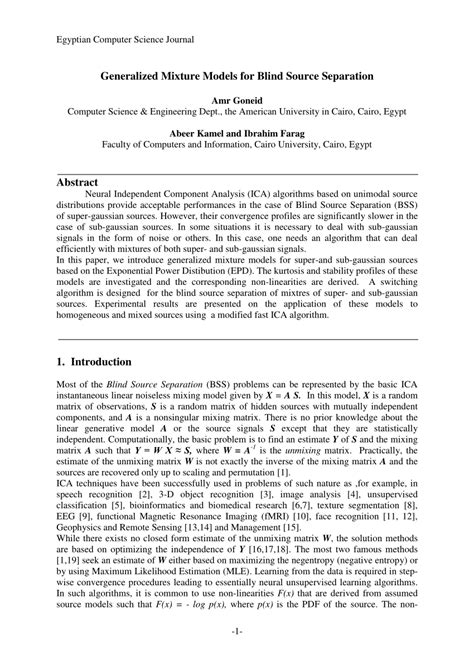 Pdf Generalized Mixture Models For Blind Source Separation