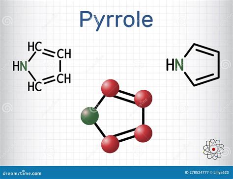 Pyrrole Molecule Structural Chemical Formula Ball And Stick Model Isolated Image Heterocyclic