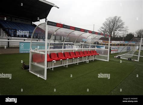 A General View Of The Away Team Dugout At Gander Green Lane Home Of