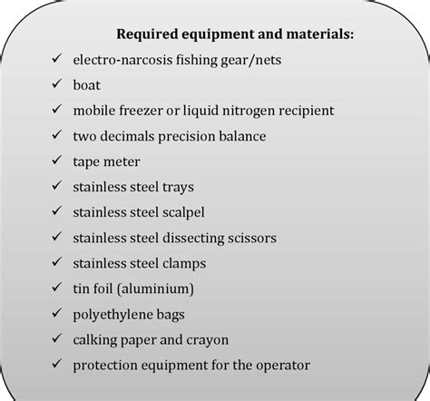 List Of Required Equipment And Materials For Fish Sampling Download