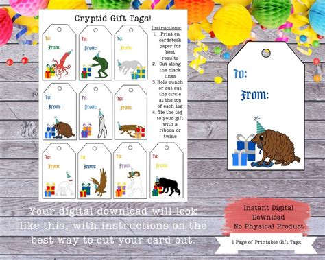 Cryptid T Tags Birthday T Labels Cryptid Printable Printable