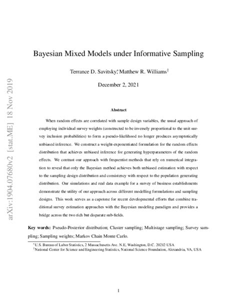 Pdf Bayesian Mixed Effects Model Estimation Under Informative Sampling