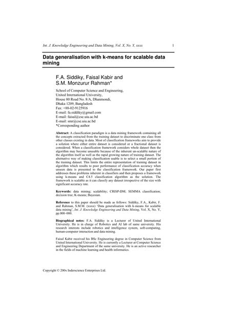 Pdf Data Generalisation With K Means For Scalable Data Mining