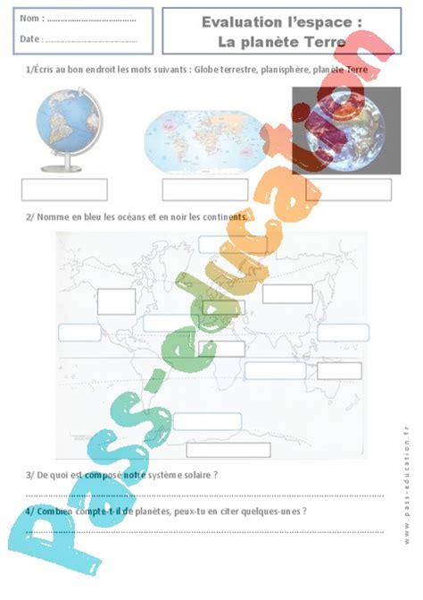 Evaluation Représenter la terre CE1 Bilan et controle corrigé pdf