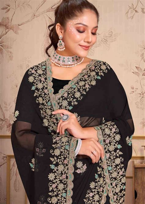 Shri Balaji Emporium Niharika Gorgette Heavy Coding Embroidery Work Saree