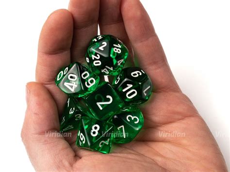 Translucent Green And White Chessex Dice Set 7 Viridian Dice