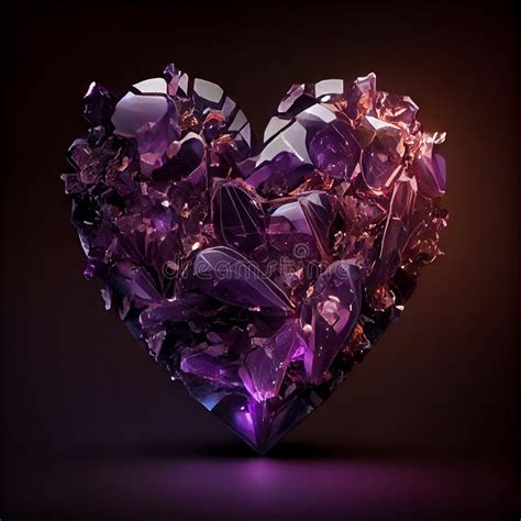 Broken Heart Made Of Amethyst Isolated On Black Background Stock