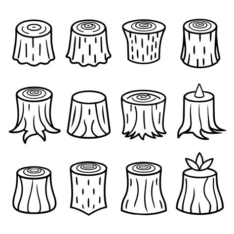 Set Of Black Outline Stump Icon Tree Stub Illustration Collection Wood Symbol On White