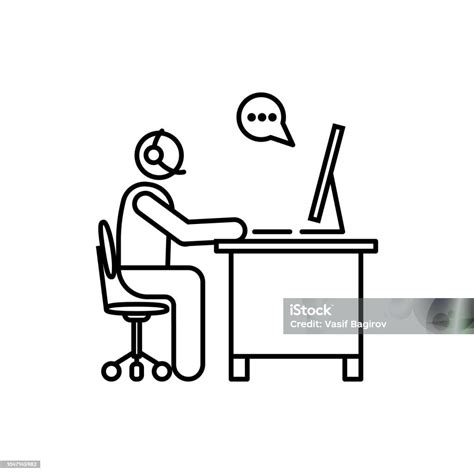 고객 서비스 아이콘사용자와 컴퓨터 및 헤드폰 벡터 일러스트 레이 션 리셉션 벡터 라인 아이콘입니다 지원 관리자 벡터 아이콘입니다