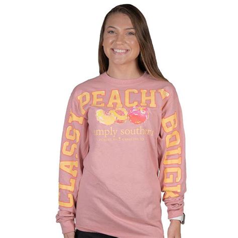Simply Southern Classy Peachy Bougie Long Sleeve T Shirt Simply