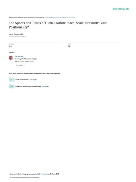 2002 Sheppard The Spaces And Times Of Globalization Place Scale Networdk And Positionality