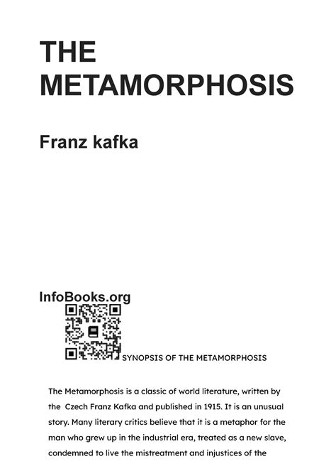 The Metamorphosis Franz Kafka 11° The Metamorphosis Franz Kafka Infobooks Synopsis Of The