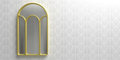 벽에 매달려 거울 도금 프레임 벽지 흰색 회색 색상 아르 데코 스타일 배경입니다 3d 일러스트레이션 0명에 대한 스톡 사진 및 기타 이미지 Istock