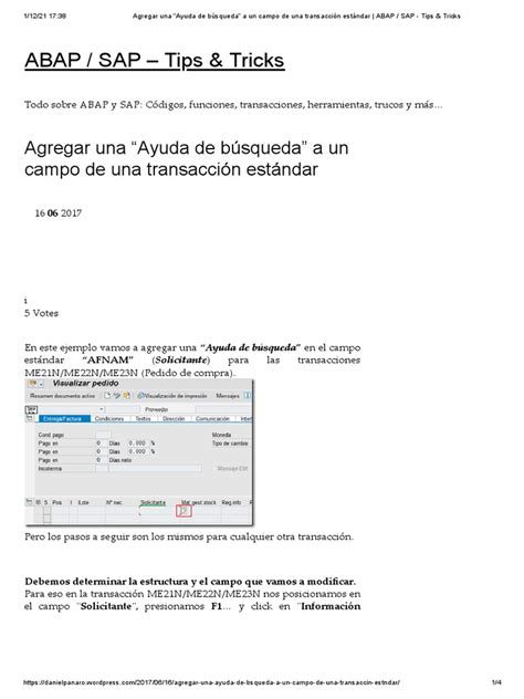 Agregar Una Ayuda De Búsqueda A Un Campo De Una Transacción Estándar Abap Sap Tips