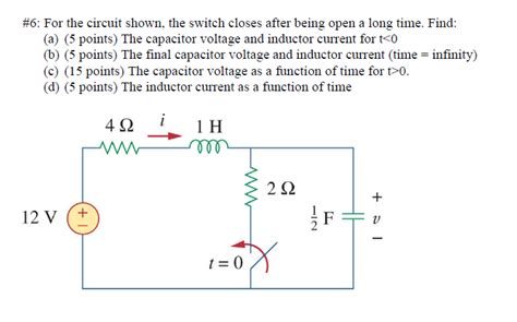 Solved 6 For The Circuit Shown The Switch Closes After