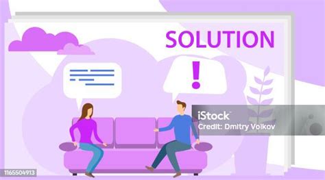 문제에 대한 해결책 한 남자와 한 여자가 소파에 앉아 문제를 해결하고 있습니다 큰 소리로 생각 문제 해결 개념의 벡터 그림입니다 가공의 인물에 대한 스톡 벡터 아트 및 기타