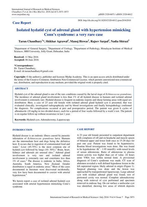 Pdf Isolated Hydatid Cyst Of Adrenal Gland With Hypertension
