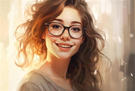 Premium Ai Image A Beautiful Young Girl Wearing Glasses In The Style