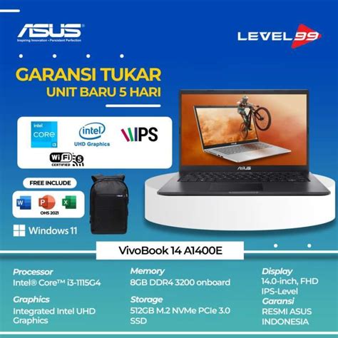 Jual Laptop Asus Vivobook 14 A1400ea Fhd352 I3 1115g48gb512gb14w11