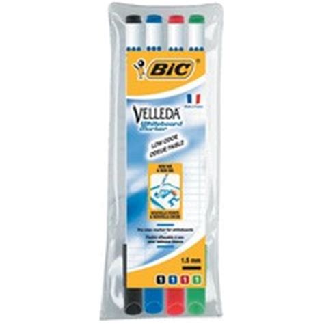 Bic 4 Marqueurs Pour Tableaux Blancs Velleda Noir Bleu Rouge Vert