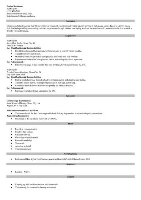 Hair Stylist Resume Examples Hairdresser Skills And Tips