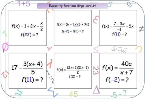 Evaluating Functions Bingo Game By Mathnohow Tpt
