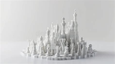 White Grid Style Chess Pieces Forming An Abstract Skyline Stock Image