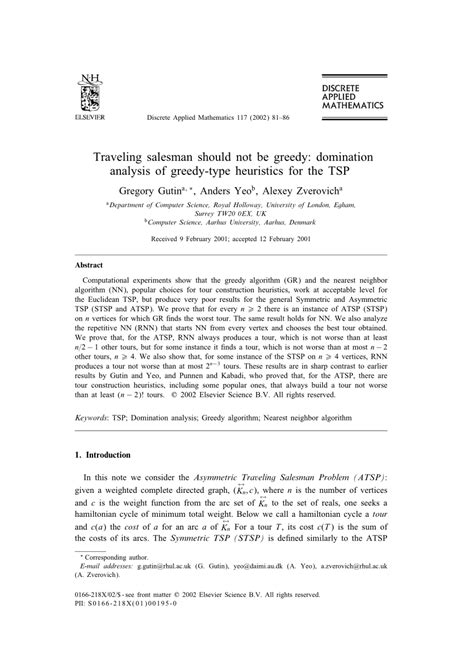 Pdf Traveling Salesman Should Not Be Greedy Domination Analysis Of Greedy Type Heuristics For