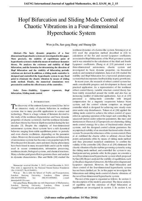 Pdf Hopf Bifurcation And Sliding Mode Control Of Chaotic Vibrations In A Four Dimensional