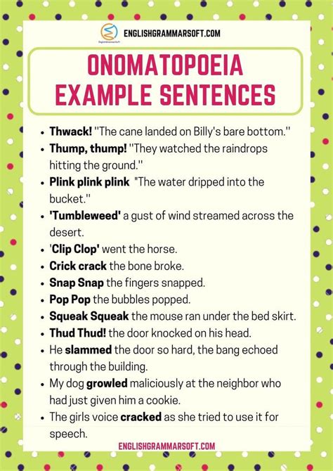 Onomatopoeia Example Sentences Englishgrammarsoft