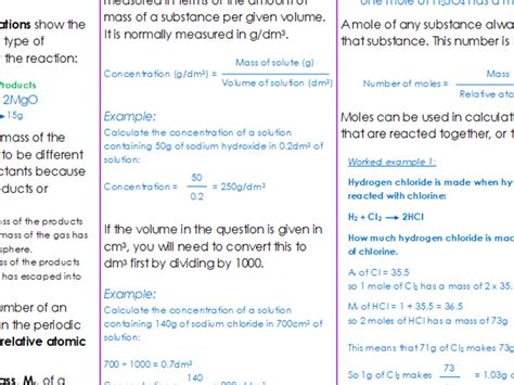 Quantitative Chemistry Critical Content Sheet Aqa Gcse Chemistry Triple Teaching Resources