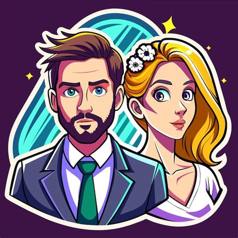 Novia Y Novio Amor Boda Pareja Dibujada A Mano Plano Elegante Pegatina