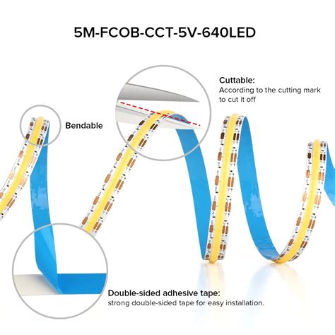 Usb Fcob Cob Cct Led Light Strip Full Set 640 Ledsm Dc 5v High Densit