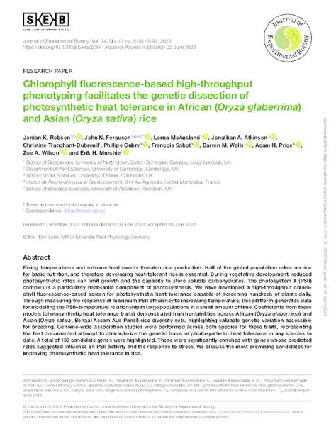 Chlorophyll Fluorescence Based High Throughput Phenotyping Facilitates
