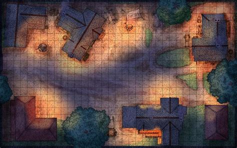 Town At Night Adventure Map Fantasy Map Dungeon Maps