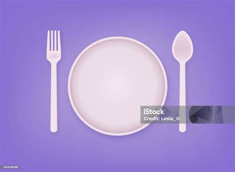포크와 나이프 아이콘이 있는 흰색 접시 3d 웹 벡터 삽화입니다 점심시간에 대한 스톡 벡터 아트 및 기타 이미지 점심시간 접시 0명 Istock