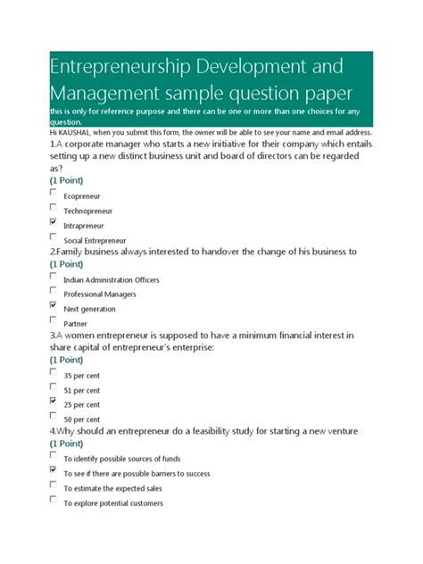 Entrepreneurship Development And Management Sample Question Paper Pdf