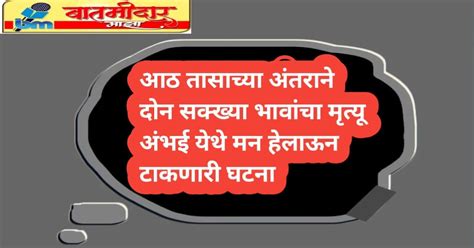बातमीदार माझा आठ तासाच्या अंतराने दोन सक्ख्या भावांचा मृत्यू