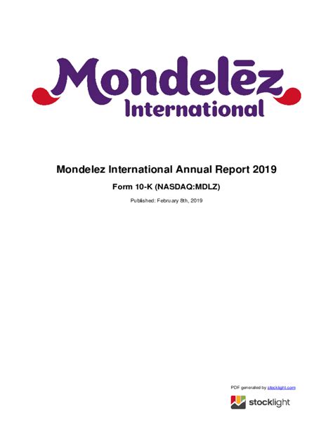 Fillable Online Mondelez International Inc Class A Common Stock Mdlz