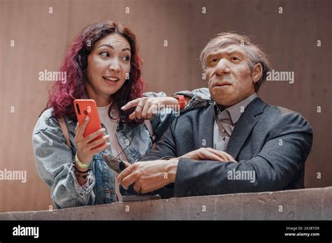 22 July 2022 Neanderthal Museum Germany Funny Modern Girl Showing