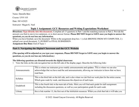Gcu Resources And Writing Expectations Worksheet Name Danielle Betz